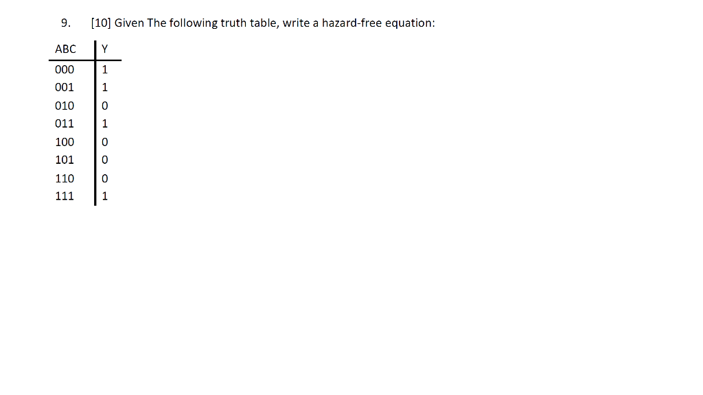 Solved 9. [10] Given The following truth table, write a | Chegg.com