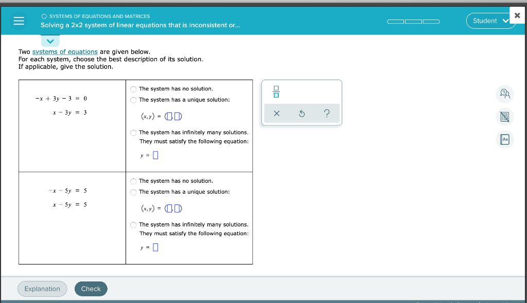 Solved X O SYSTEMS OF EQUATIONS AND MATRICES Solving a 2x2 | Chegg.com