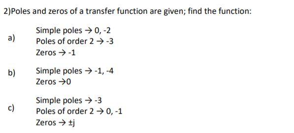 Solved 2)Poles and zeros of a transfer function are given, | Chegg.com