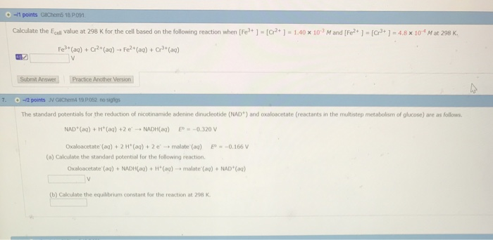 Solved 6 Calculate The Ecell Value At 298 K For The Cell