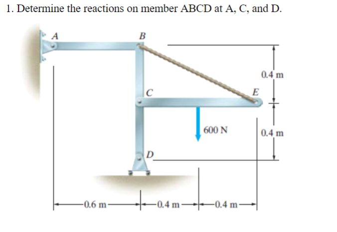 Solved 1. Determine the reactions on member ABCD at A,C, and | Chegg.com