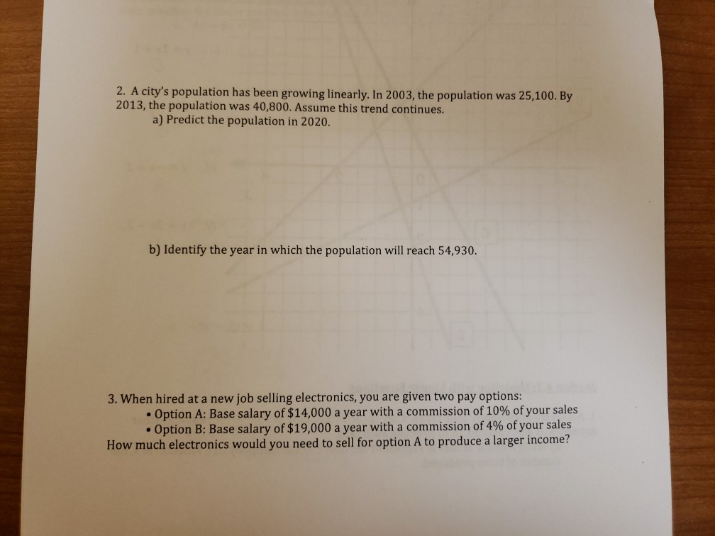 Solved 2. A city's population has been growing linearly. In | Chegg.com