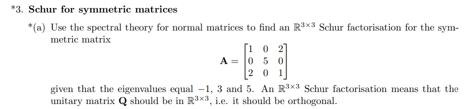 Solved *3. Schur for symmetric matrices *(a) Use the | Chegg.com