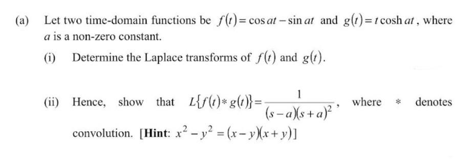 Solved (a) Let two time-domain functions be f(t)= cos at - | Chegg.com