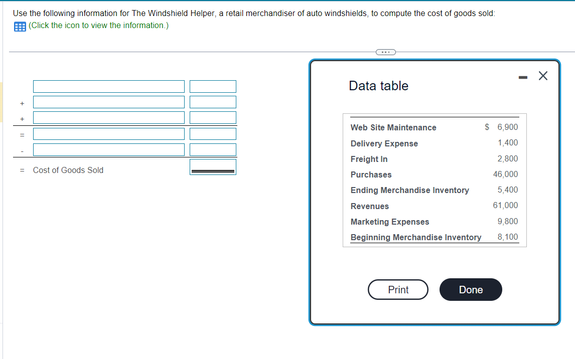 Solved Use the following information for The Windshield | Chegg.com