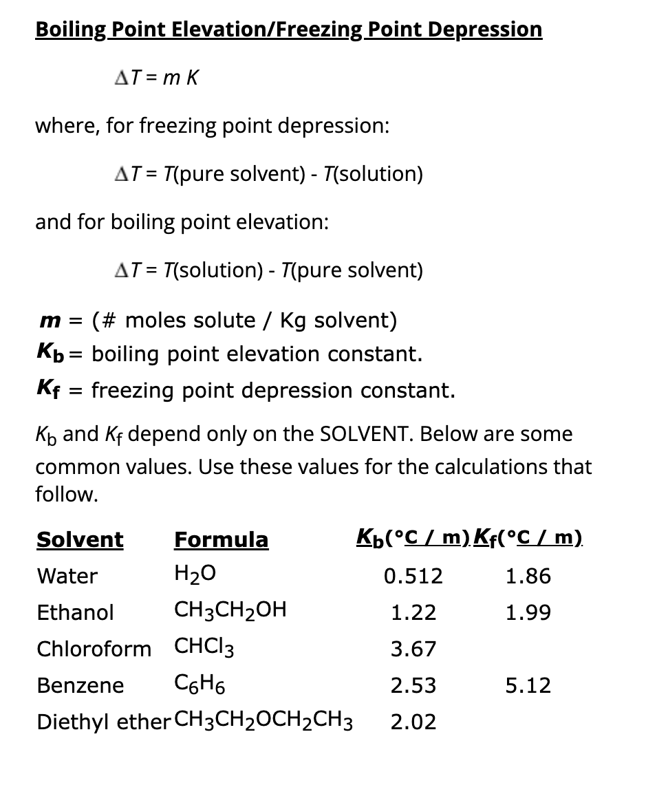 Solved Boiling Point Elevation/Freezing Point Depression | Chegg.com