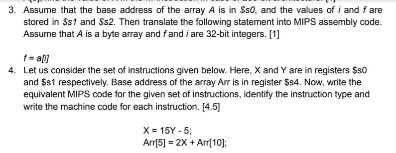 Solved 3. Assume that the base address of the array A is in | Chegg.com