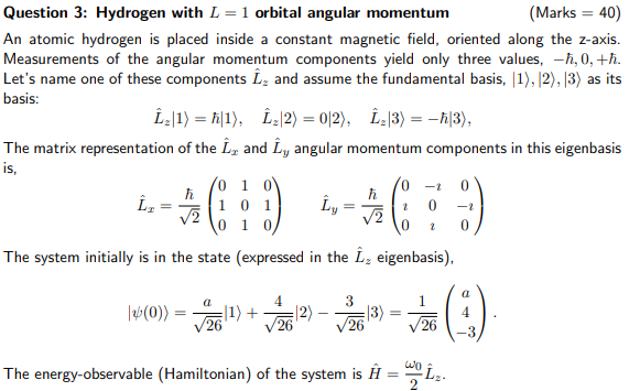 Solved Question 3: Hydrogen with L = 1 orbital angular | Chegg.com