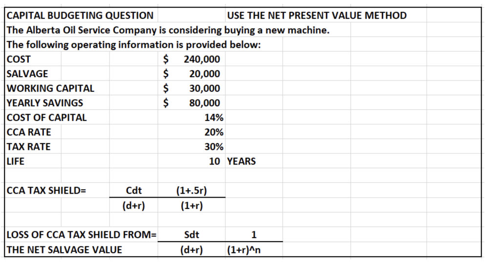 Solved CAPITAL BUDGETING QUESTION USE THE NET PRESENT VALUE | Chegg.com