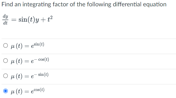 Solved Find an integrating factor of the following | Chegg.com