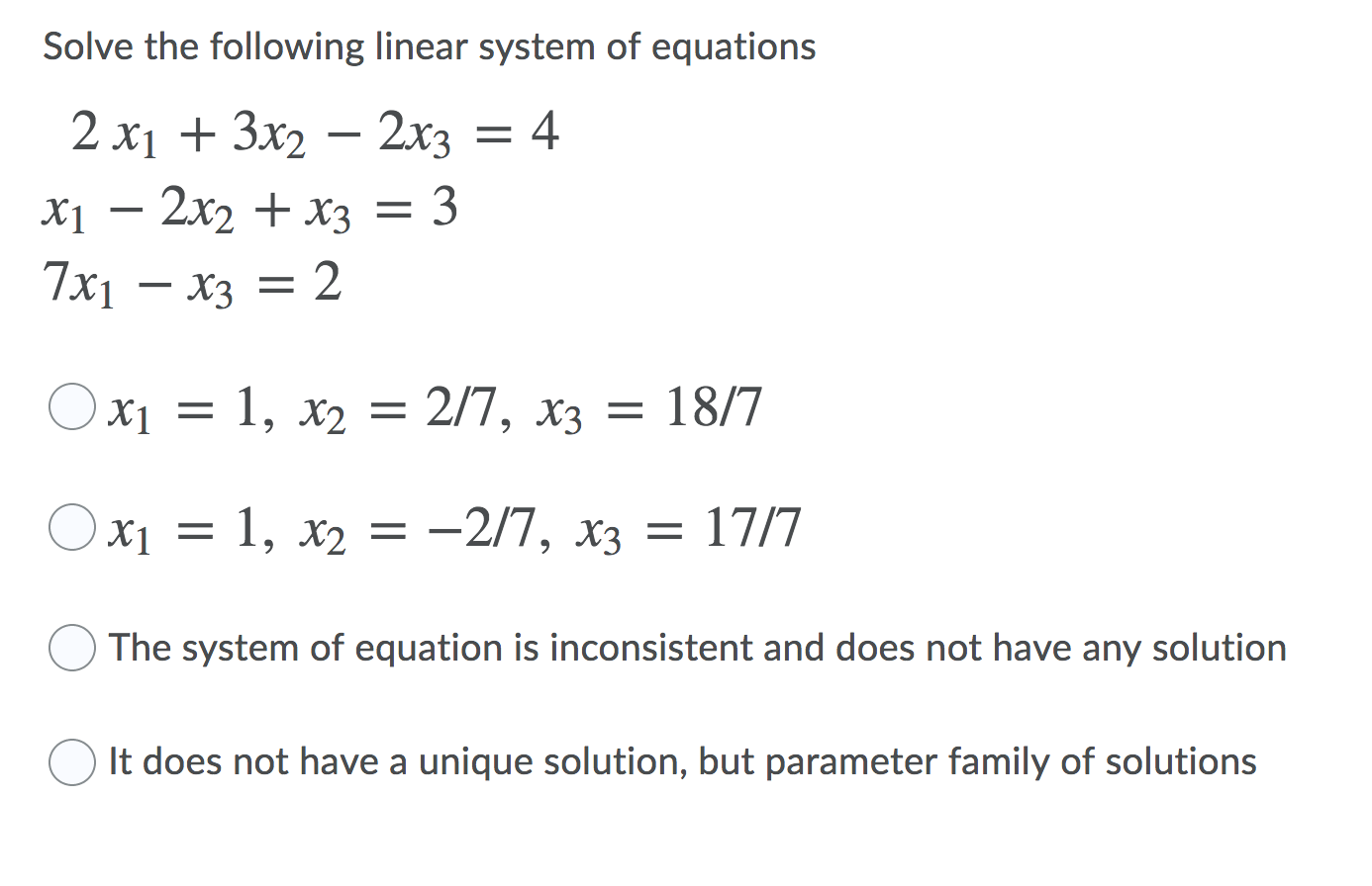 Solved Solve the following linear system of equations 2 x1 + | Chegg.com