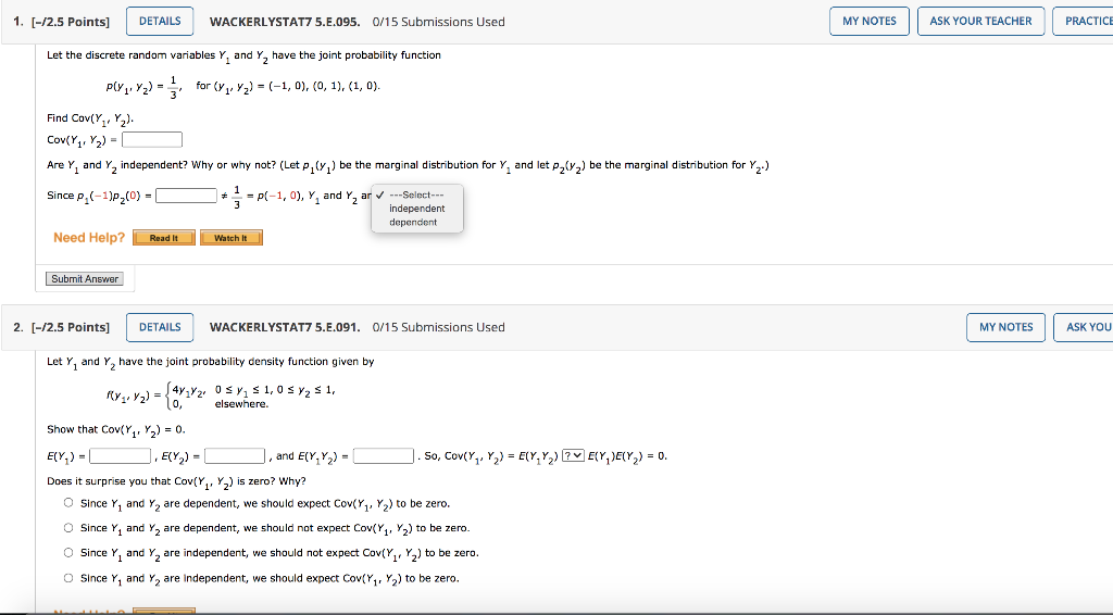 Solved Let The Discrete Random Variables Y1 And Y2 Have 