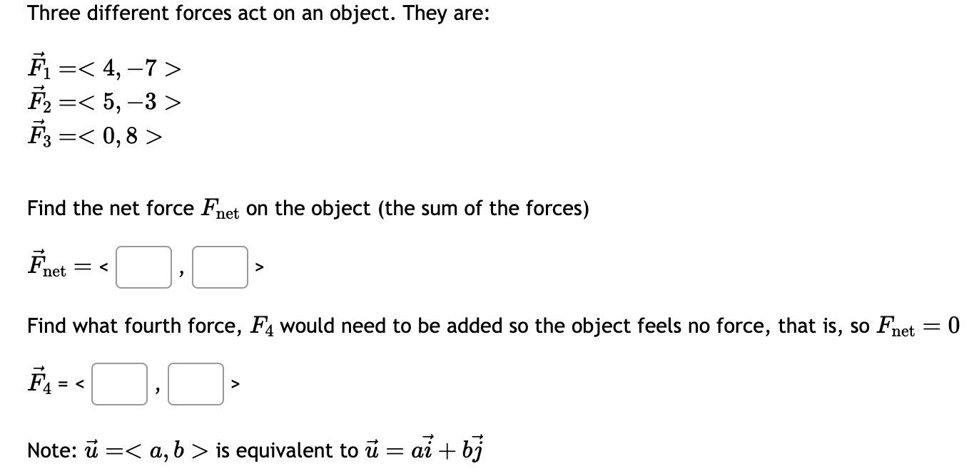 Solved Three different forces act on an object. They are: | Chegg.com