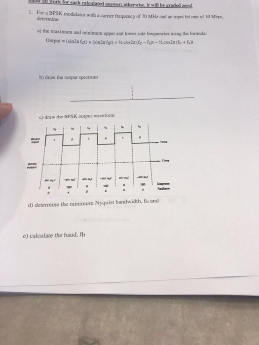 Solved For A Bpsk Modulator With A Carrier Frequency Of 70