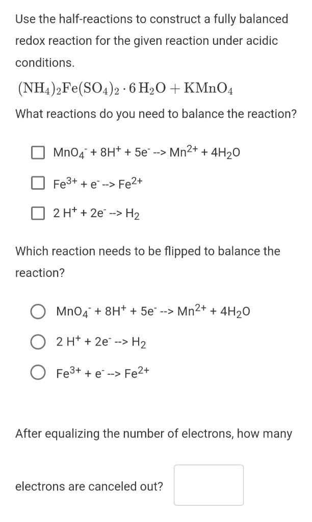 Solved Use the half-reactions to construct a fully balanced | Chegg.com