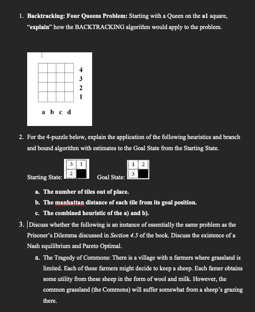 Solved 1. Backtracking: Four Queens Problem: Starting with a | Chegg.com