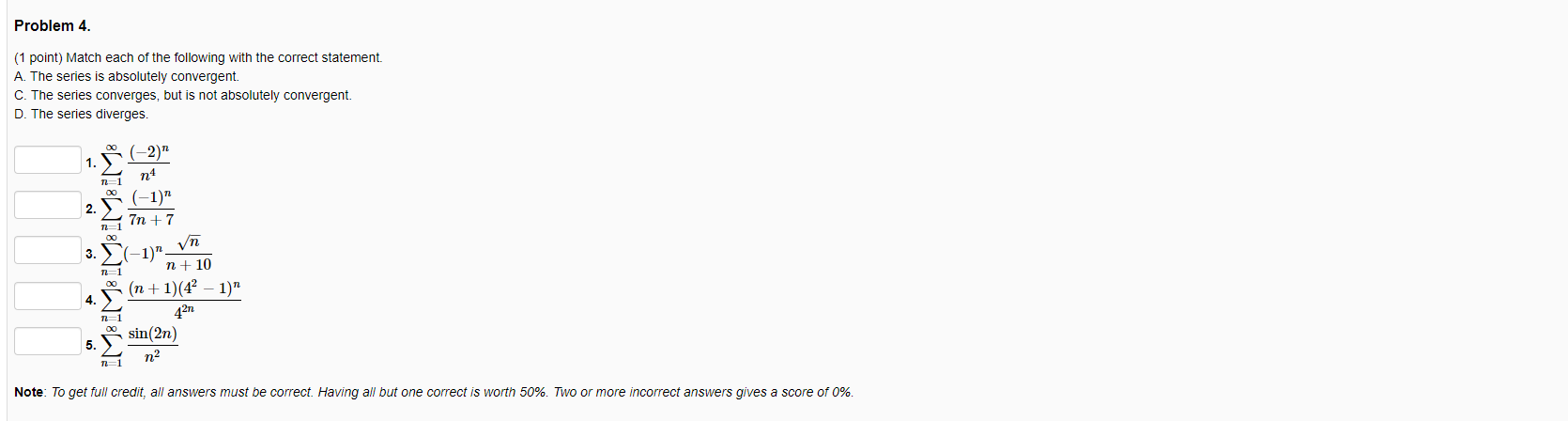 Solved Problem 4. (1 point) Match each of the following with | Chegg.com