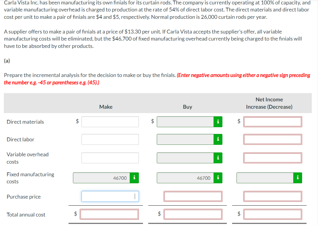 Solved Carla Vista Inc. has been manufacturing its own | Chegg.com