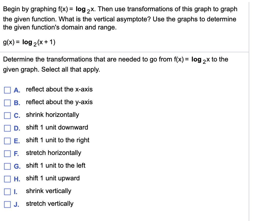Solved Begin by graphing f(x) = log 2x. Then use | Chegg.com