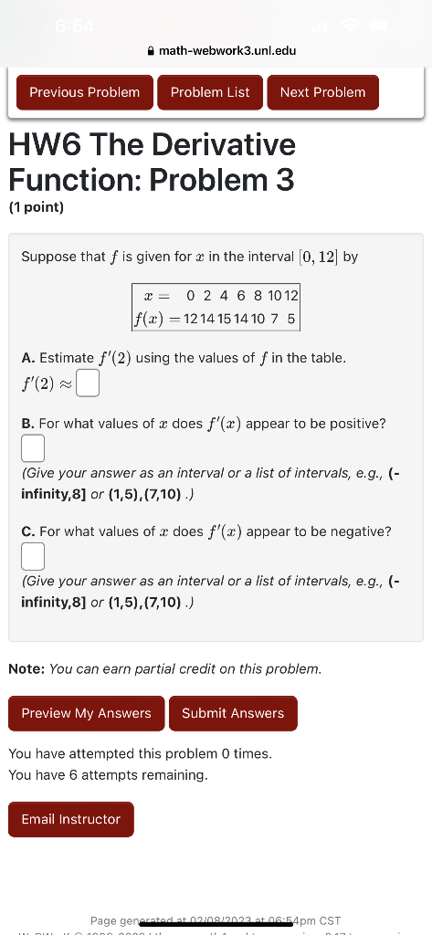 Solved A math-webwork3.unl.edu HW6 The Derivative Function: | Chegg.com