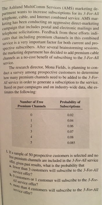 Solved Ashland MultiComm Services (AMS) marketing de- ent | Chegg.com