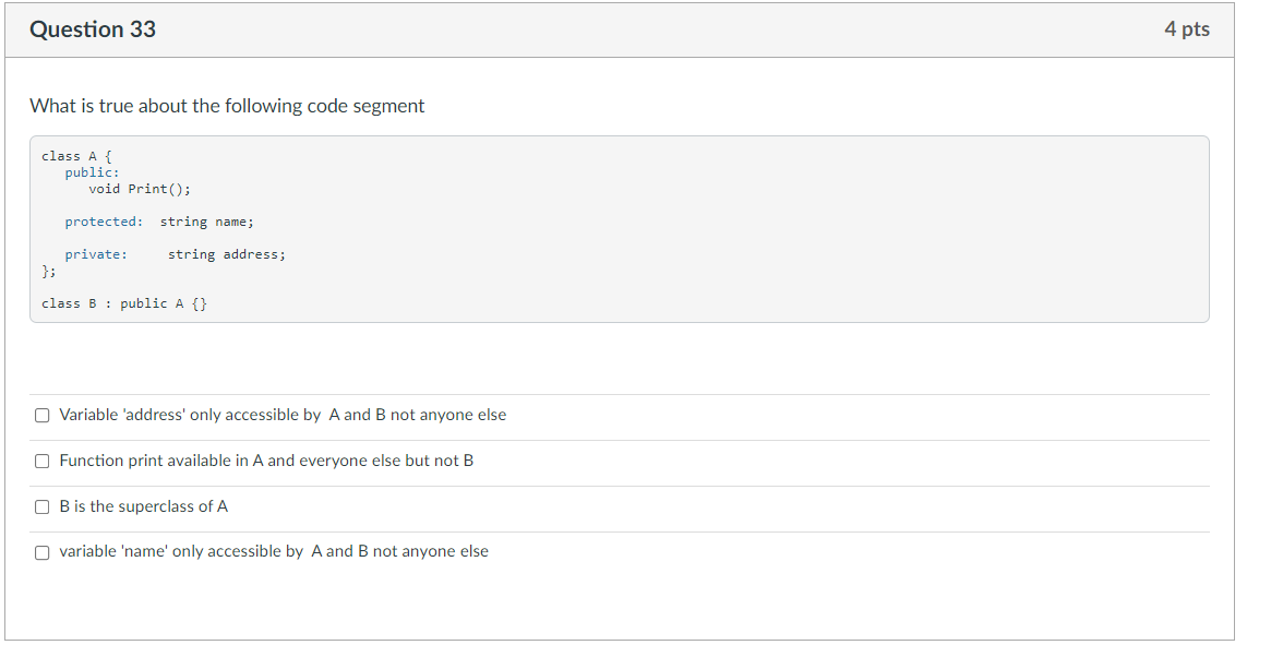 Solved Question 30 3 pts Output of the following code | Chegg.com