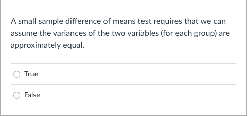 Solved A small sample difference of means test requires that | Chegg.com