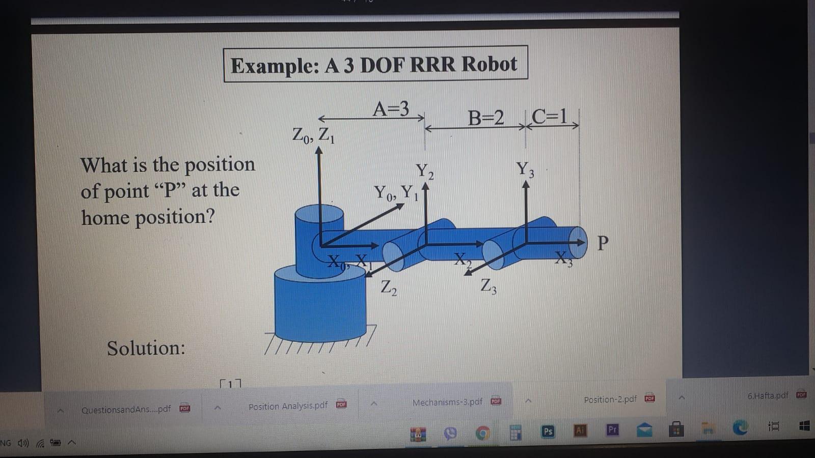 Solved Example: A 3 DOF RRR Robot A=3 B=2 C=1 Zo, Z, Y2 What | Chegg.com