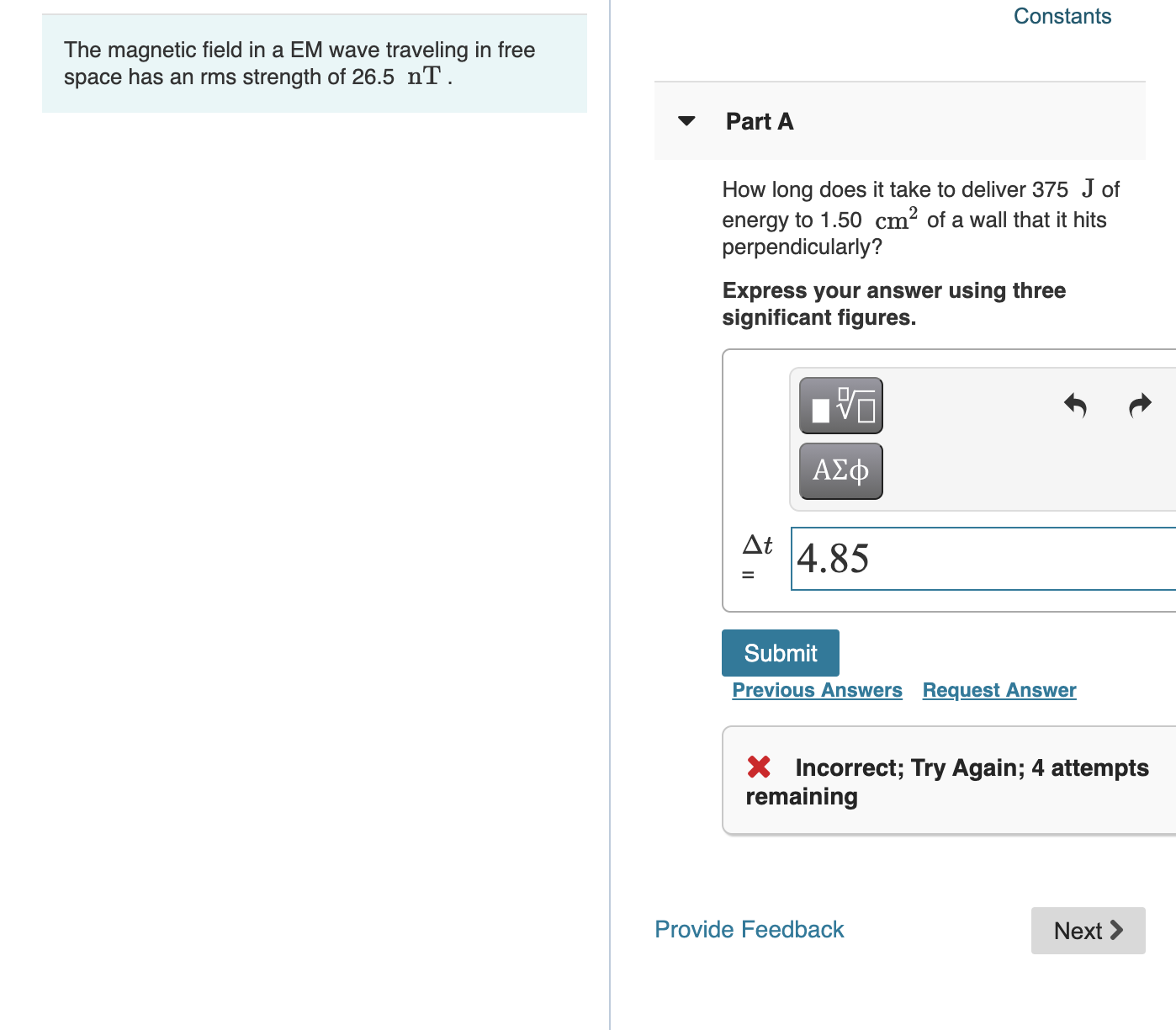 Solved Constants The magnetic field in a EM wave traveling | Chegg.com