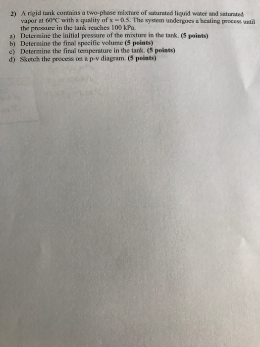 Solved 2) A rigid tank contains a two-phase mixture of | Chegg.com