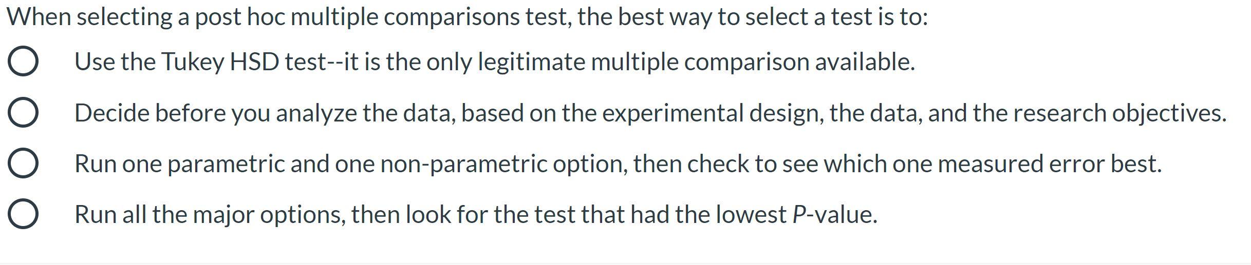 Solved When selecting a post hoc multiple comparisons test, | Chegg.com