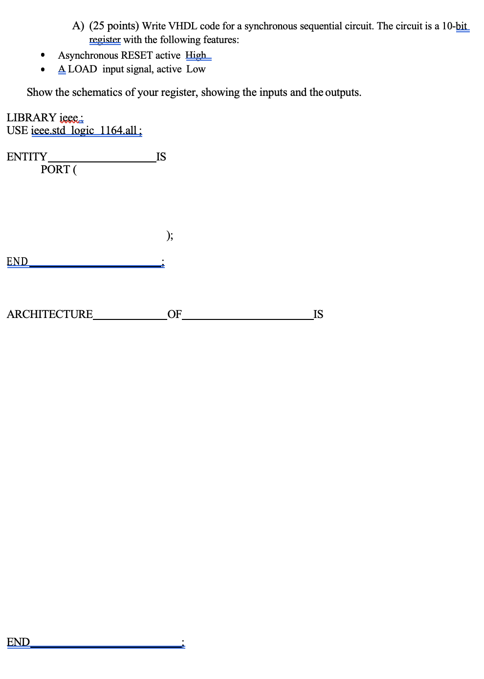 Solved A 25 Points Write Vhdl Code For A Synchronous 