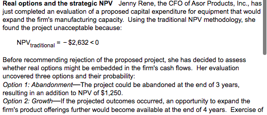 Solved Real options and the strategic NPV Jenny Rene, the | Chegg.com
