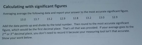 Solved Calculating with significant figures Averaging | Chegg.com