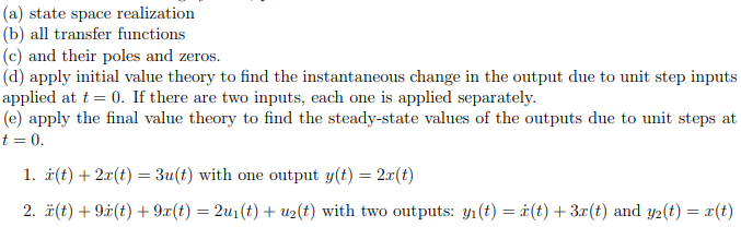 Solved (a) state space realization (b) all transfer | Chegg.com