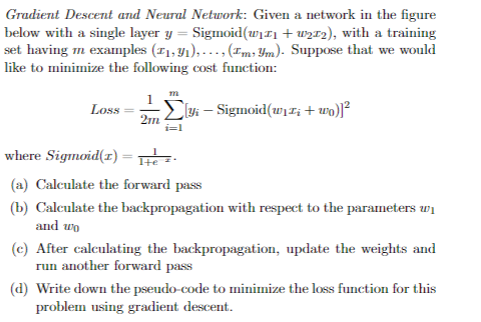 Solved Gradient Descent and Neural Network: Given a network | Chegg.com