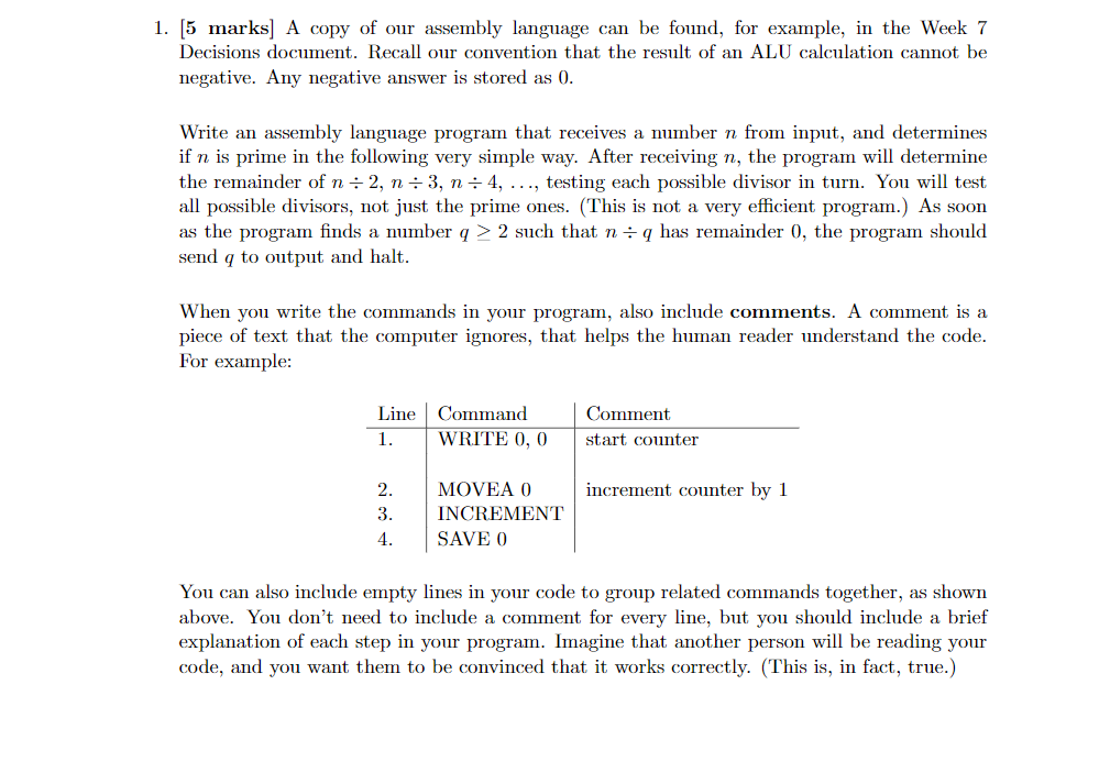 Solved 1. [5 marks] A copy of our assembly language can be | Chegg.com