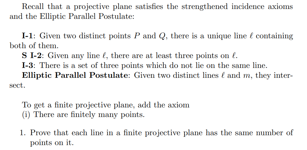 Solved Recall that a projective plane satisfies the | Chegg.com