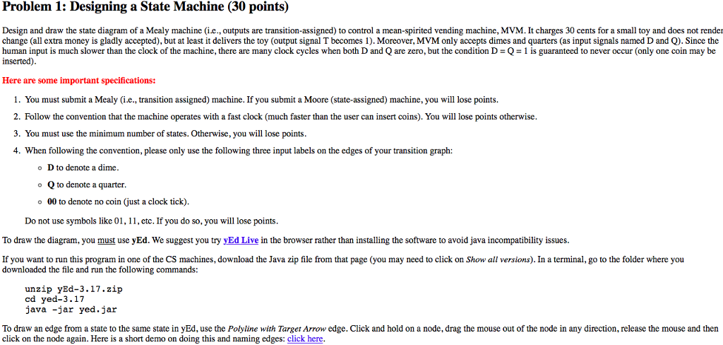 Problem 1: Designing a State Machine (30 points) | Chegg.com