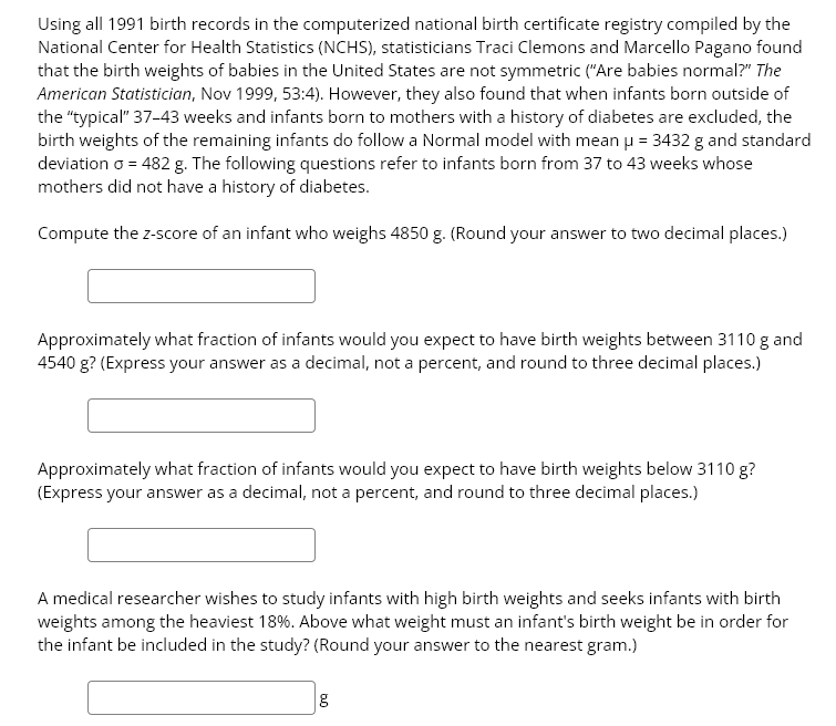 Solved Using all 1991 birth records in the computerized | Chegg.com