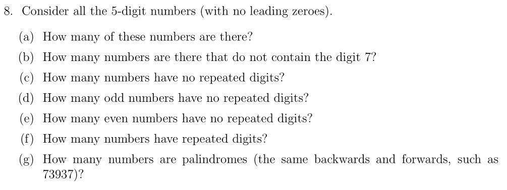 Solved 8. Consider all the 5-digit numbers (with no leading | Chegg.com