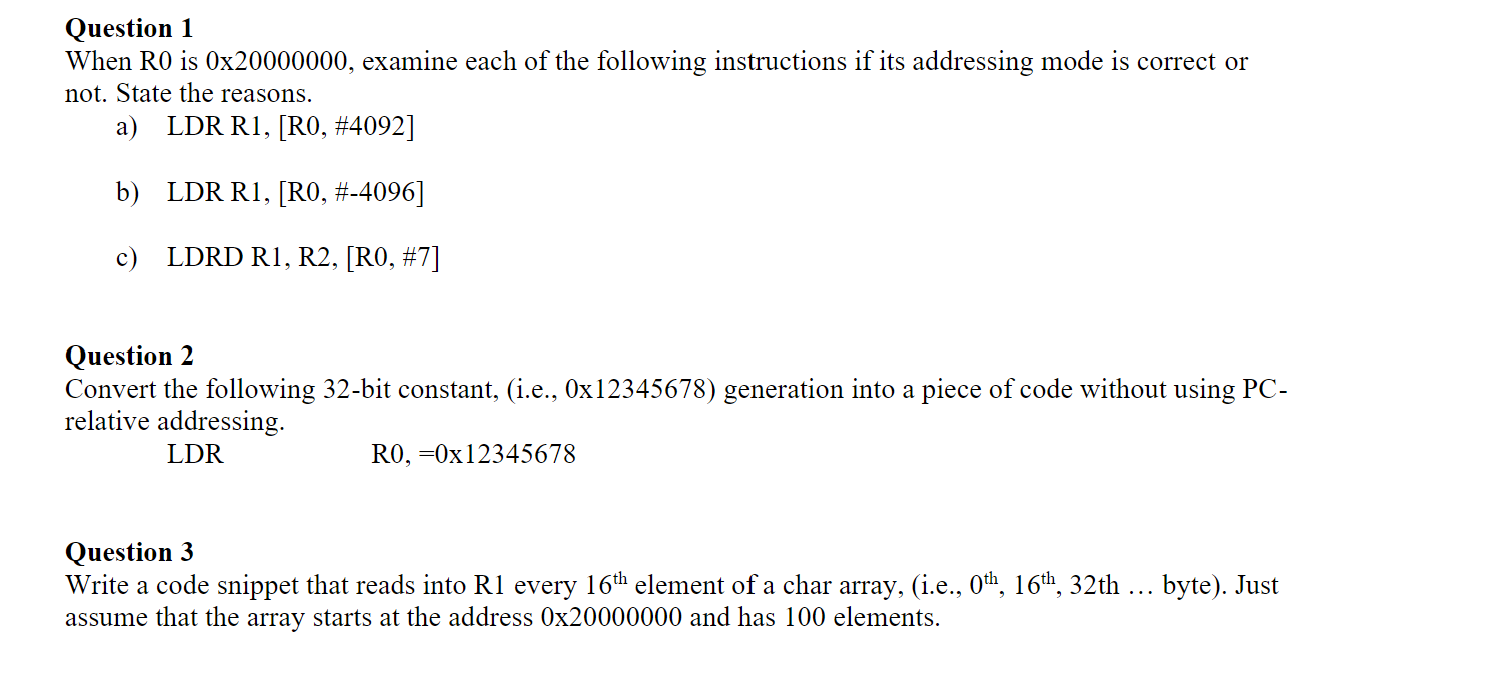 Solved Question 1 When RO is 0x20000000, examine each of the | Chegg.com