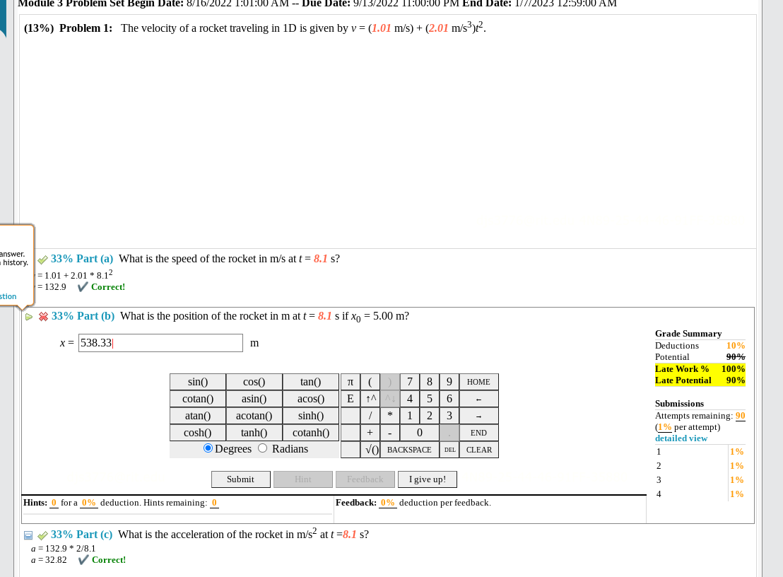 Solved (13\%) Problem 1: The velocity of a rocket traveling | Chegg.com
