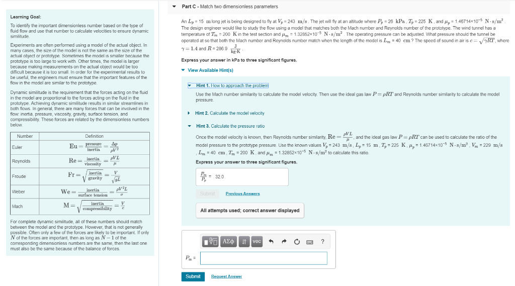 Solved Part C-Match two dimensionless parameters Learning | Chegg.com