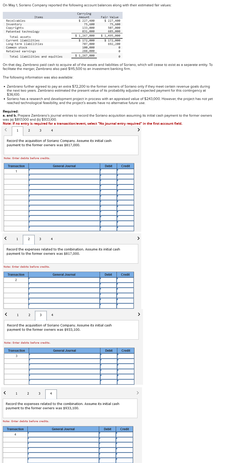 Solved On that day, Zambrano paid cash to acquire all of the | Chegg.com