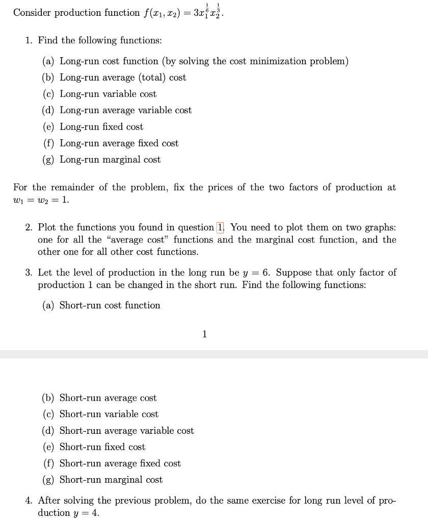Solved Consider production function f(71, x2) = 3x2]. = 1. | Chegg.com