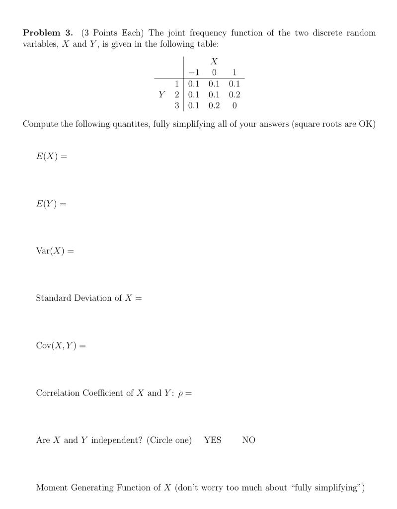 Solved Problem 3. (3 Points Each) The joint frequency | Chegg.com