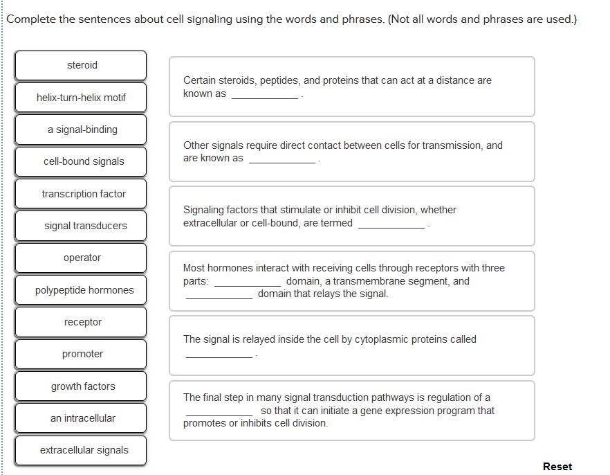 Solved Complete the sentences about cell signaling using the | Chegg.com