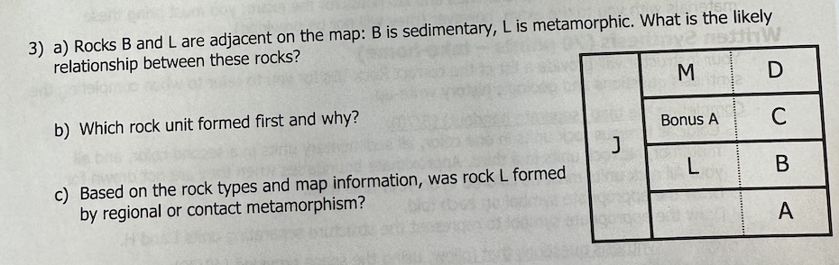 Solved 3) a) Rocks B and L are adjacent on the map: B is | Chegg.com