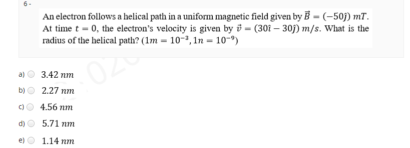 Solved An electron follows a helical path in a uniform | Chegg.com
